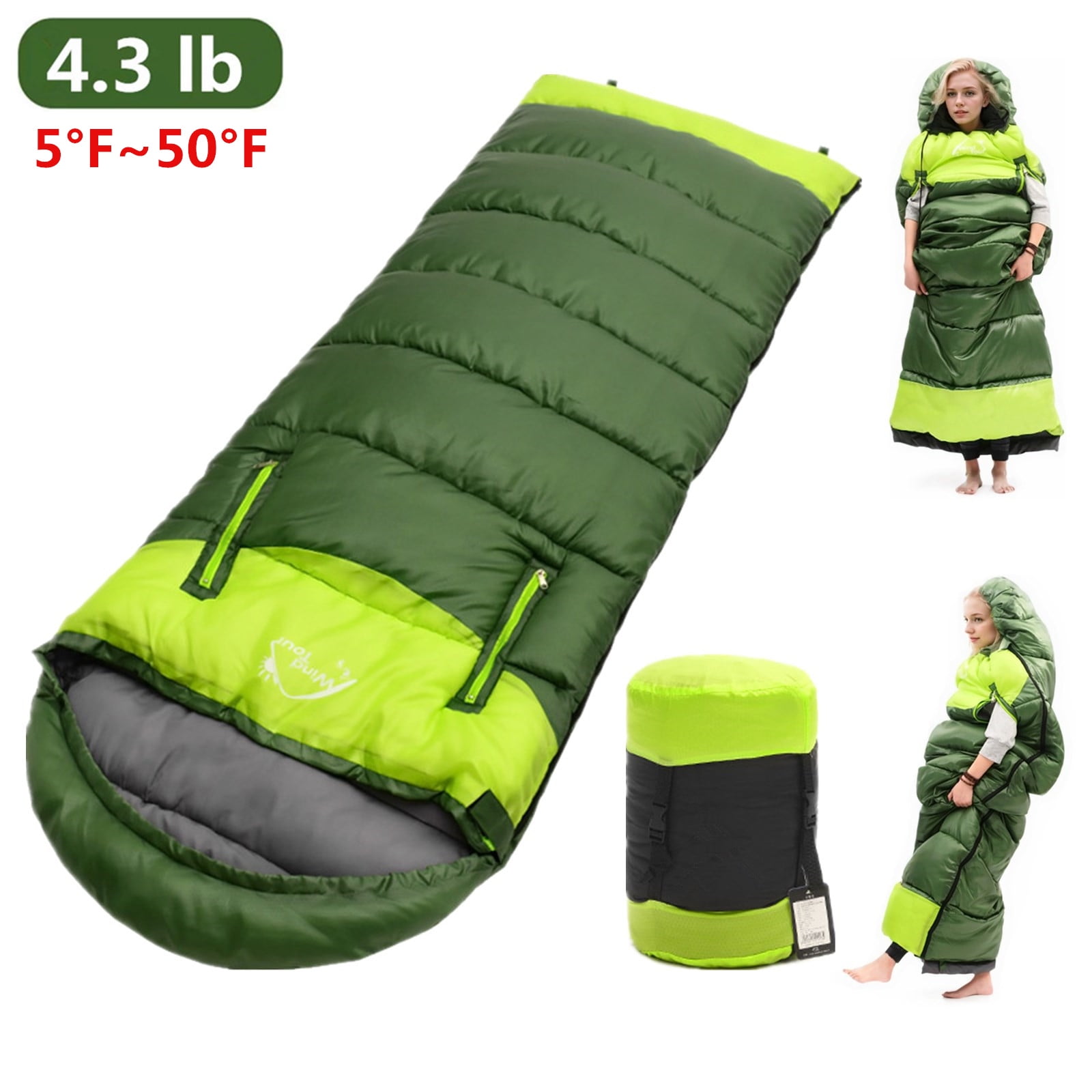 TOPCHANCES 5°F-50°F Camping Sleeping Bag for Adults Backpacking ...