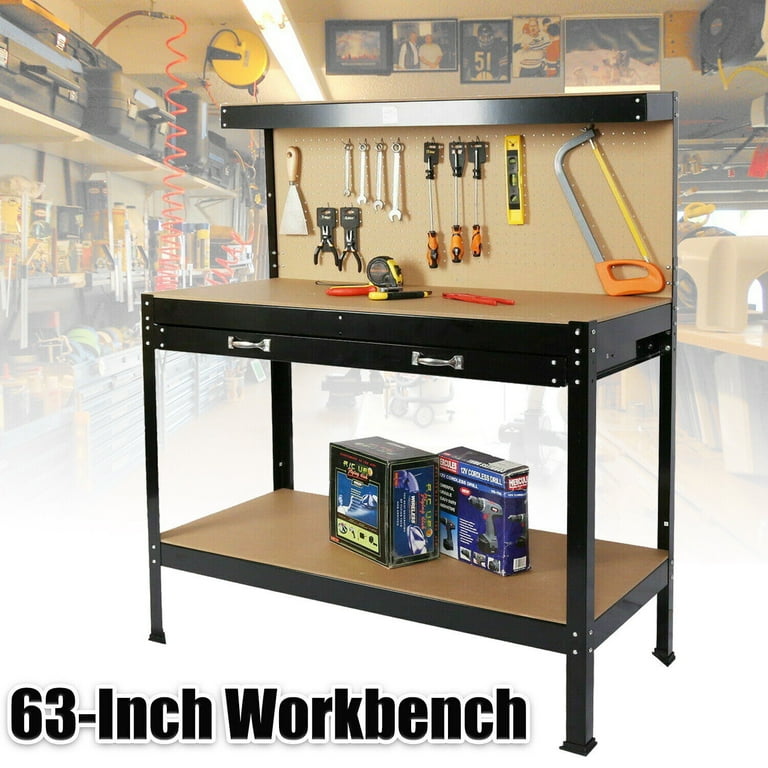 TOPCHANCES Large Multipurpose Metal Workbench 63 H x 48 W x 24 D Steel Tool Storage Bench with Drawers and Pegboard Walmart