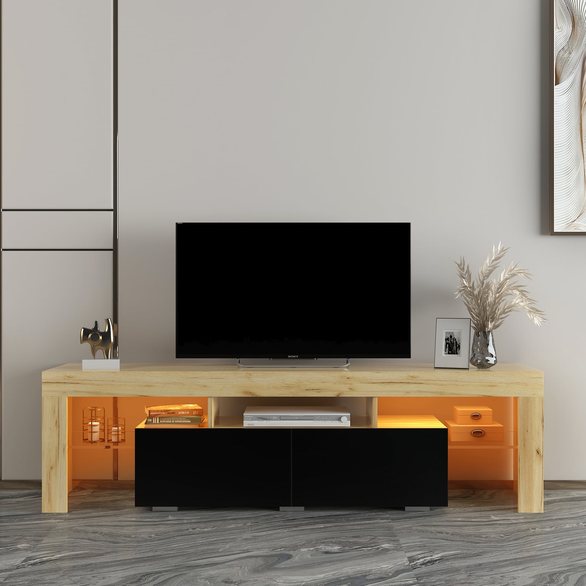 TOPCHANCES 63" TV Stand with 20 LED Remote Control Lights, Modern ...