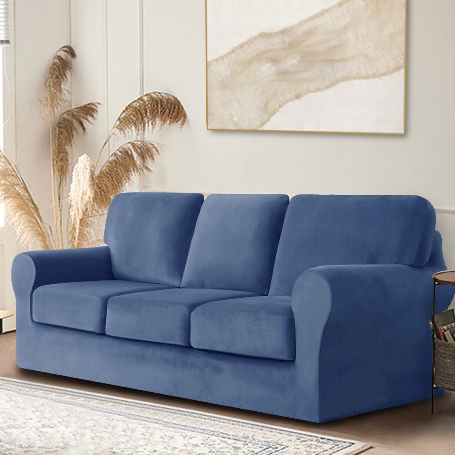 TOPCHANCES Velvet Stretch 3-Cushion Sofa Covers, 7-Pieces Anti-Slip ...