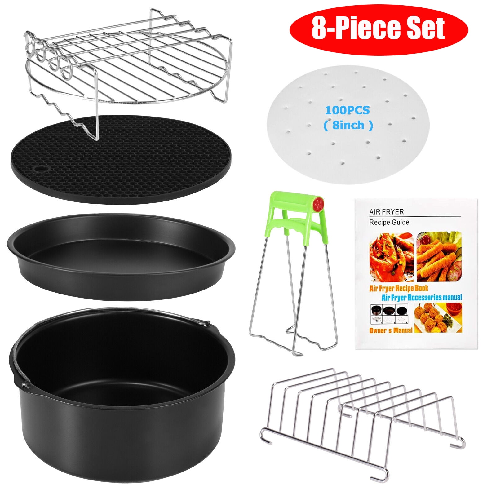 TOPCHANCES 8-Piece Air Fryer Accessories Set, Pizza Pan Toaster Rack ...