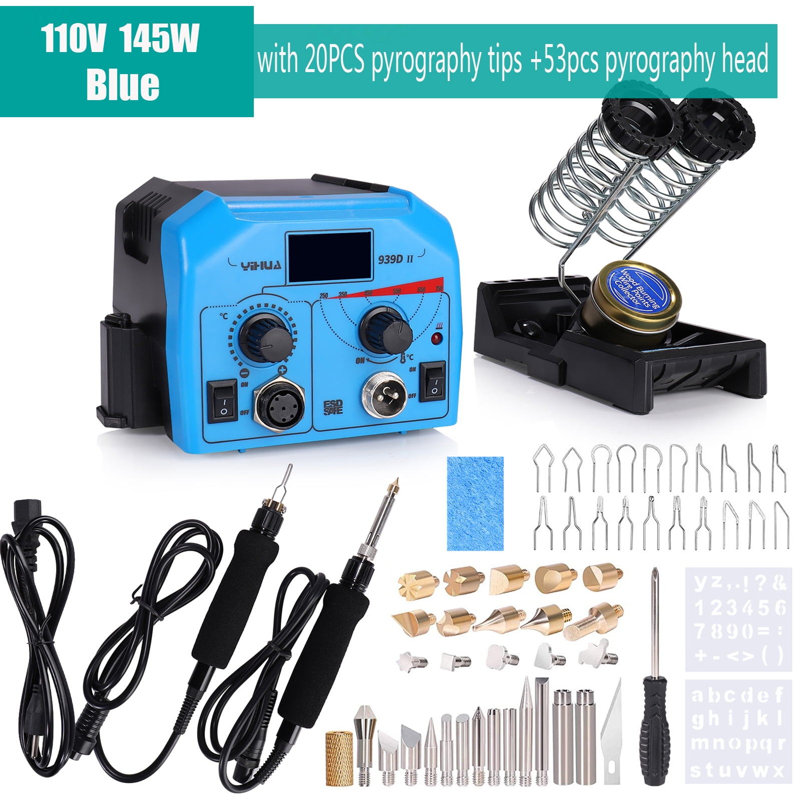 TOPCHANCES 939D-II Pyrography Pen Wood Burning Kit Station 2-in-1 Solid ...