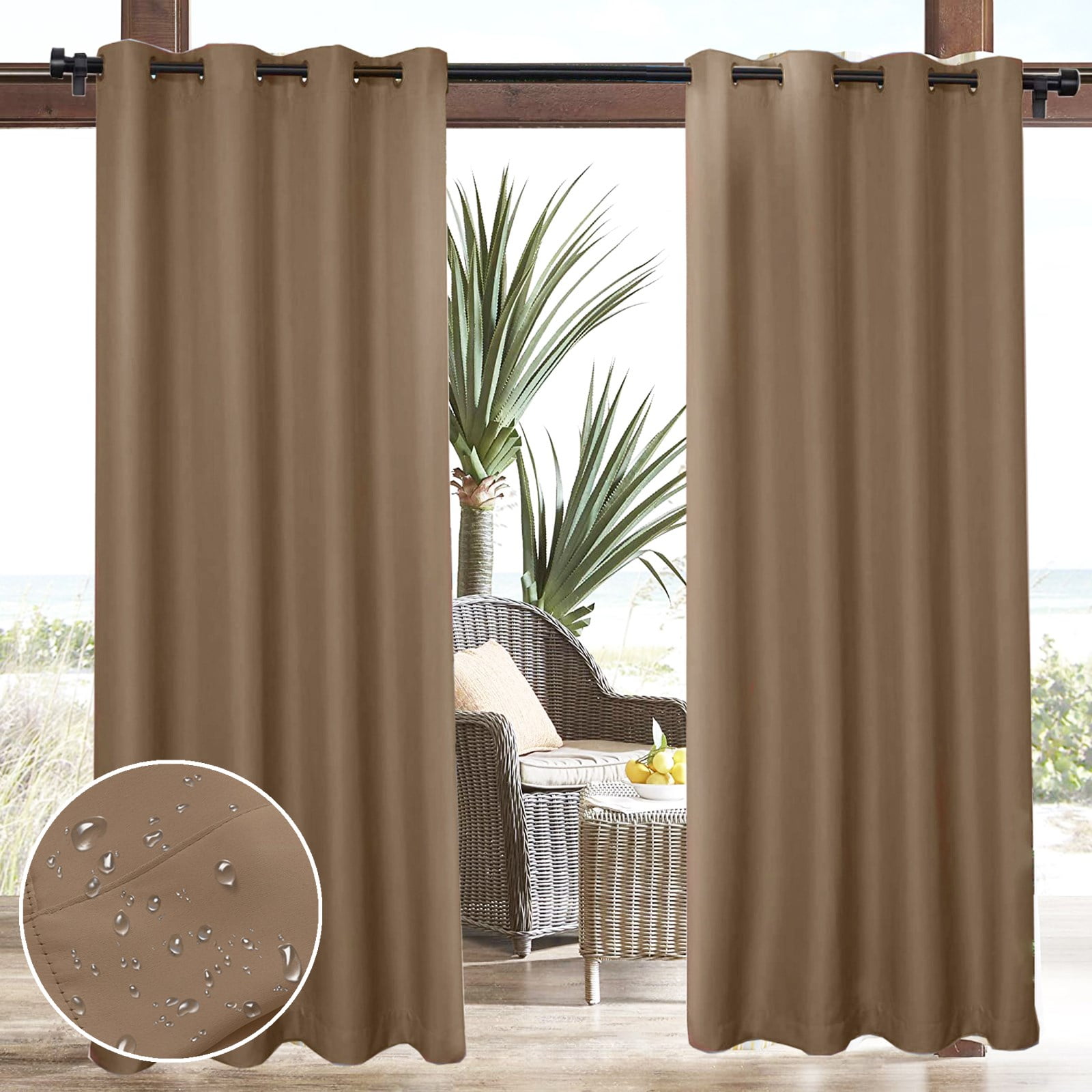 TOPCHANCES Blackout Curtains Waterproof Indoor/Outdoor Grommet Top ...