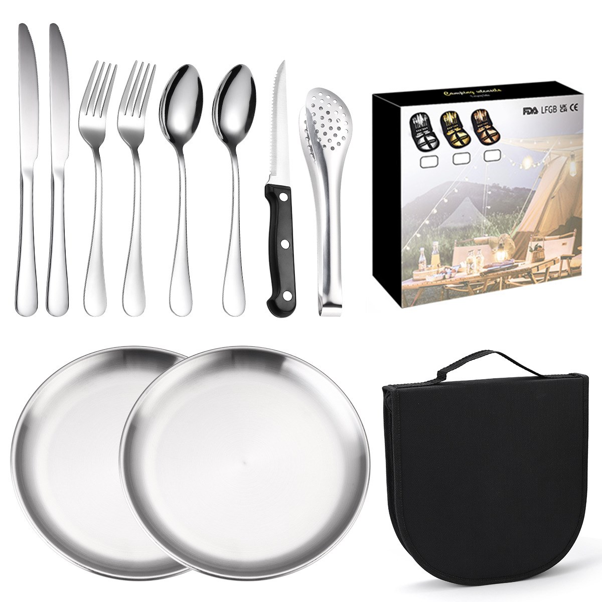 TOPCHANCES Camping Silverware Kit, Stainless Steel Outdoor Camping Mess ...