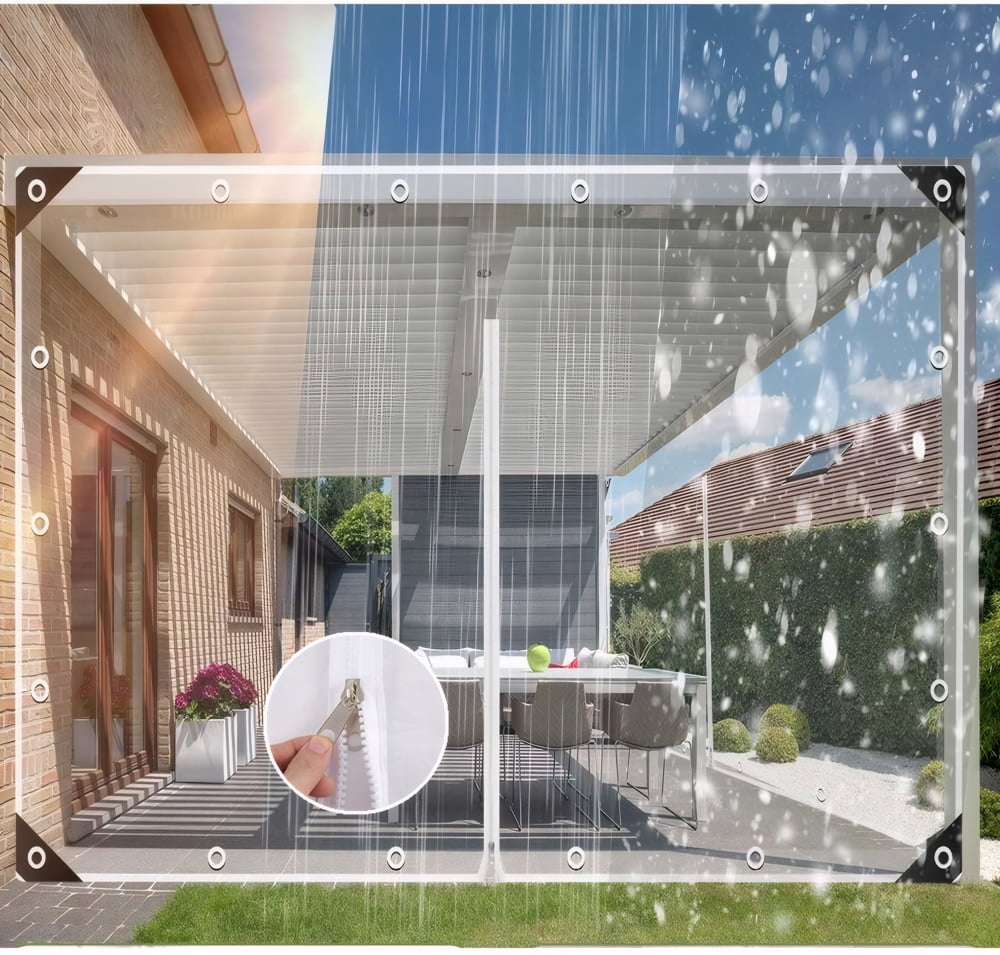 TOPCHANCES Clear Waterproof Tarp with Zipper Door, Heavy Duty PVC Vinyl ...
