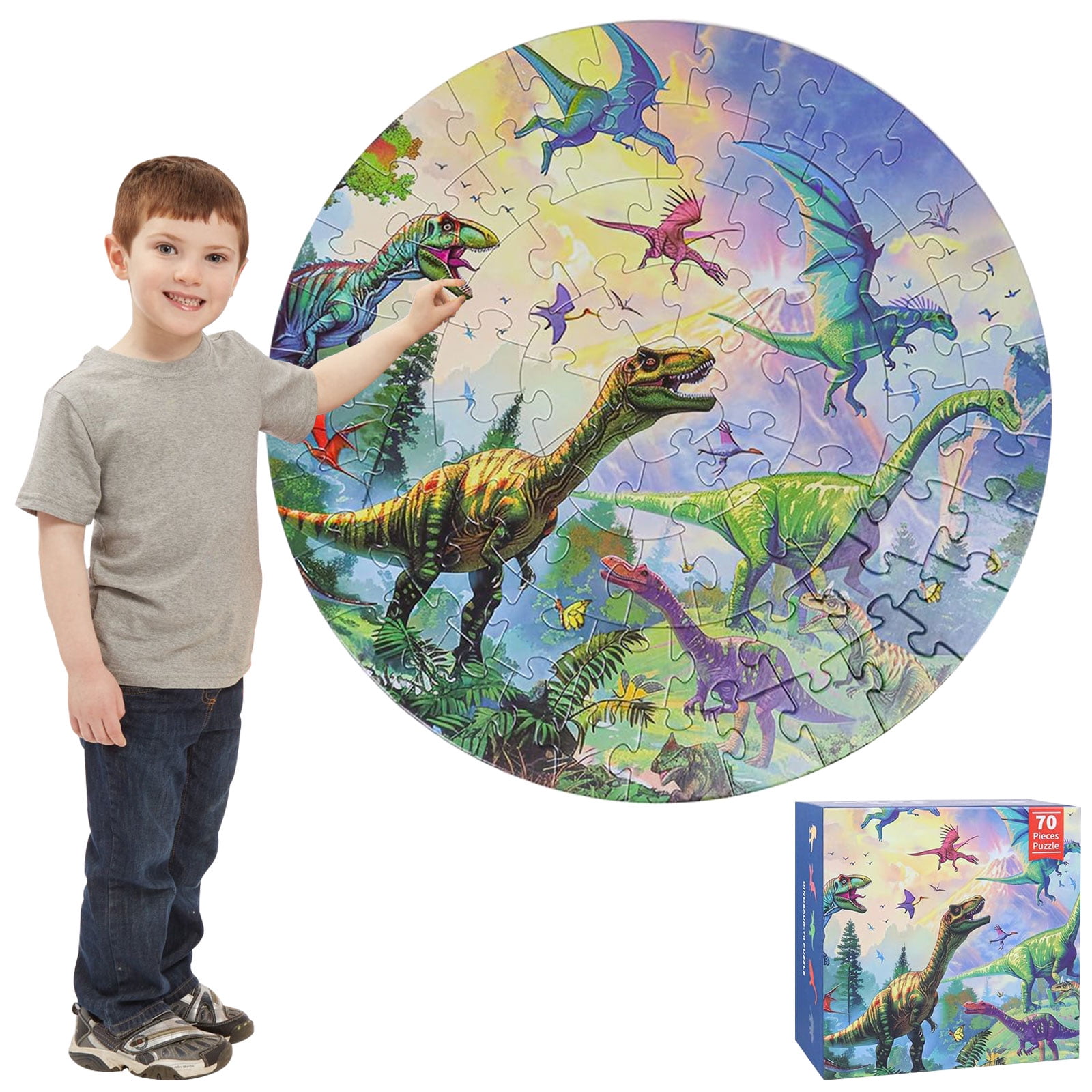 TOPCHANCES Dinosaur Floor Puzzles for Kids Gifts, 22.8'' x 22.8'' 70 ...