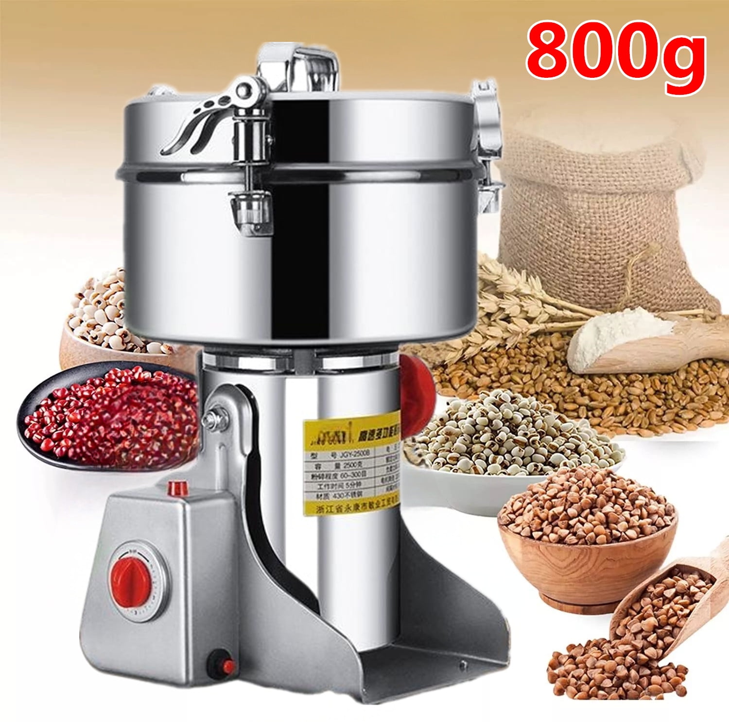TOPCHANCES Electric Grain Mill Grinder, 800g Commercial Spice Grinder ...