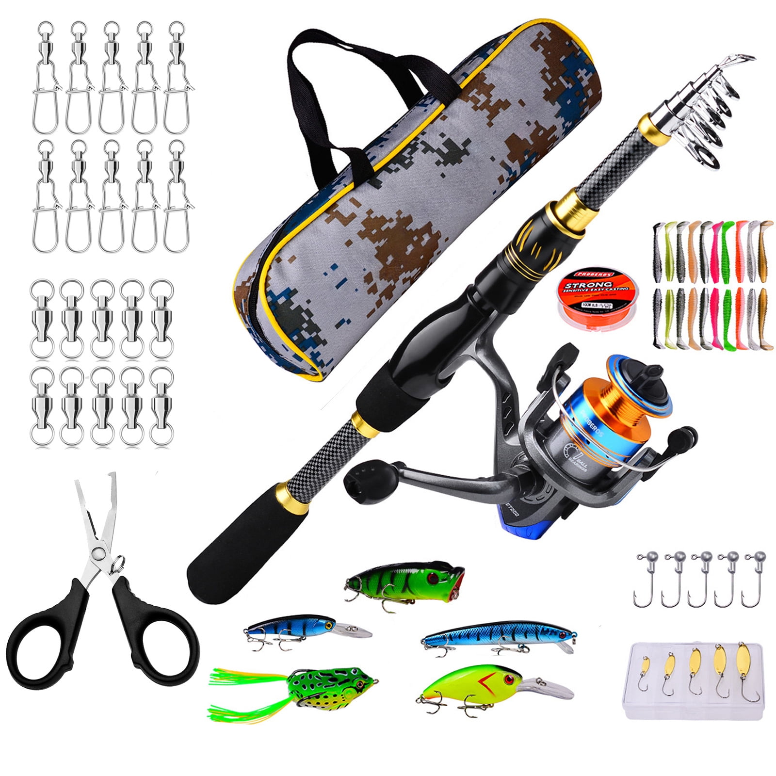 TOPCHANCES Fishing Rod Kit, Carbon Fiber Telescopic Fishing Pole and ...