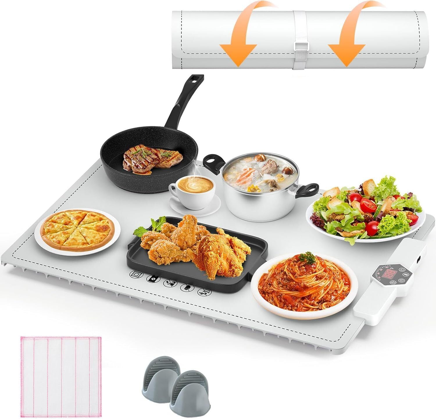 TOPCHANCES Food Warming Mat, Foldable Roll Up Silicone Electric Warming ...