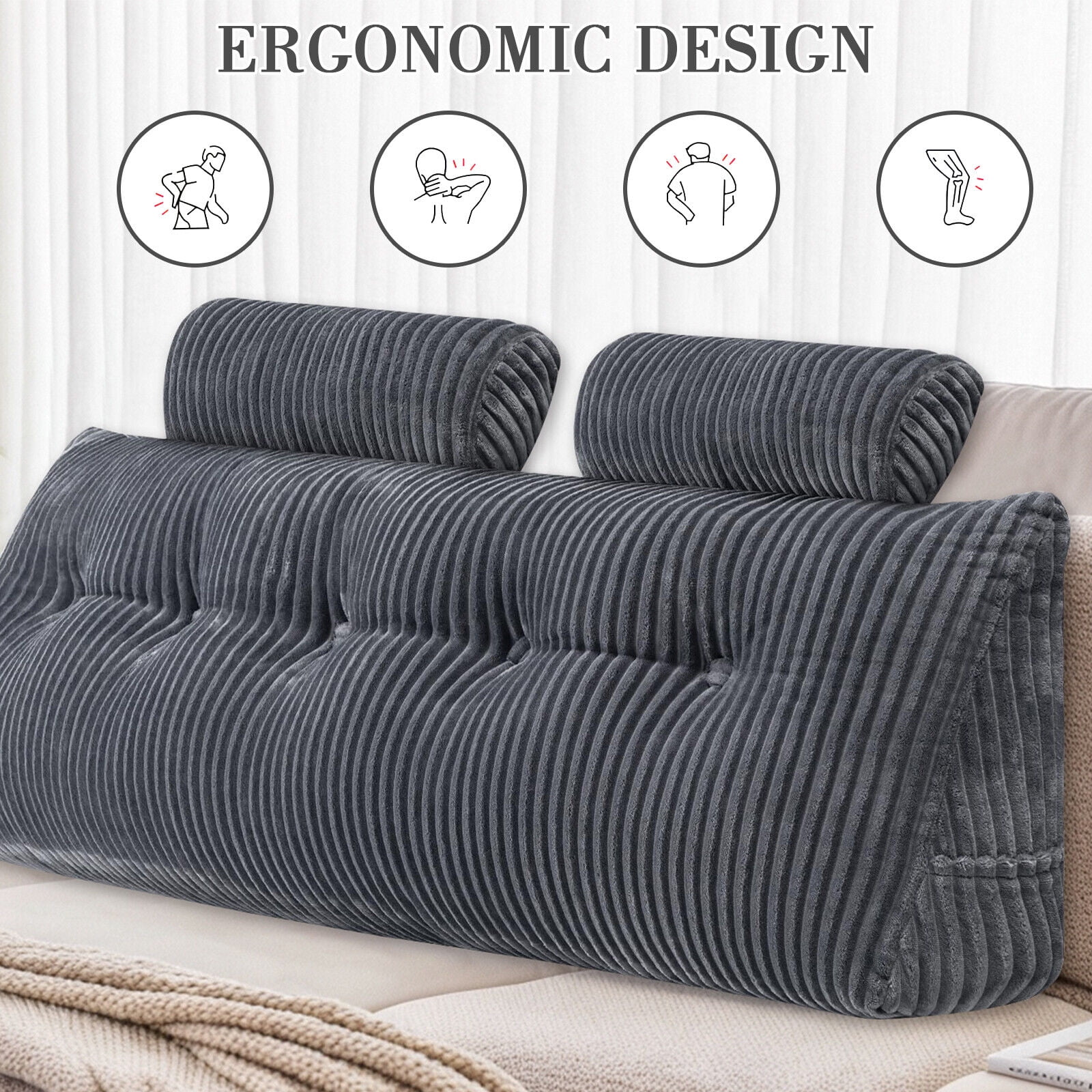 TOPCHANCES Headboard Reading Pillow with Pocket, King Size Triangular ...