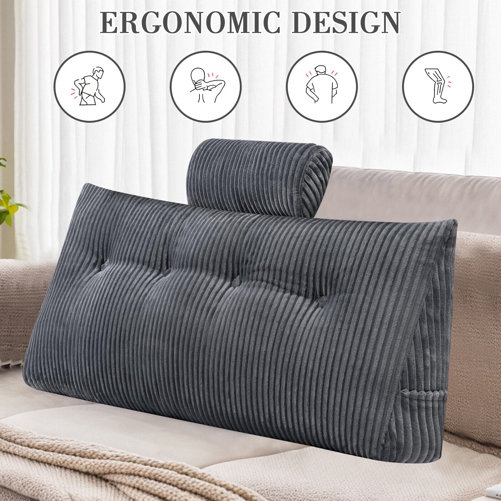 TOPCHANCES Headboard Reading Pillow, Triangular Wedge Bedside Backrest ...