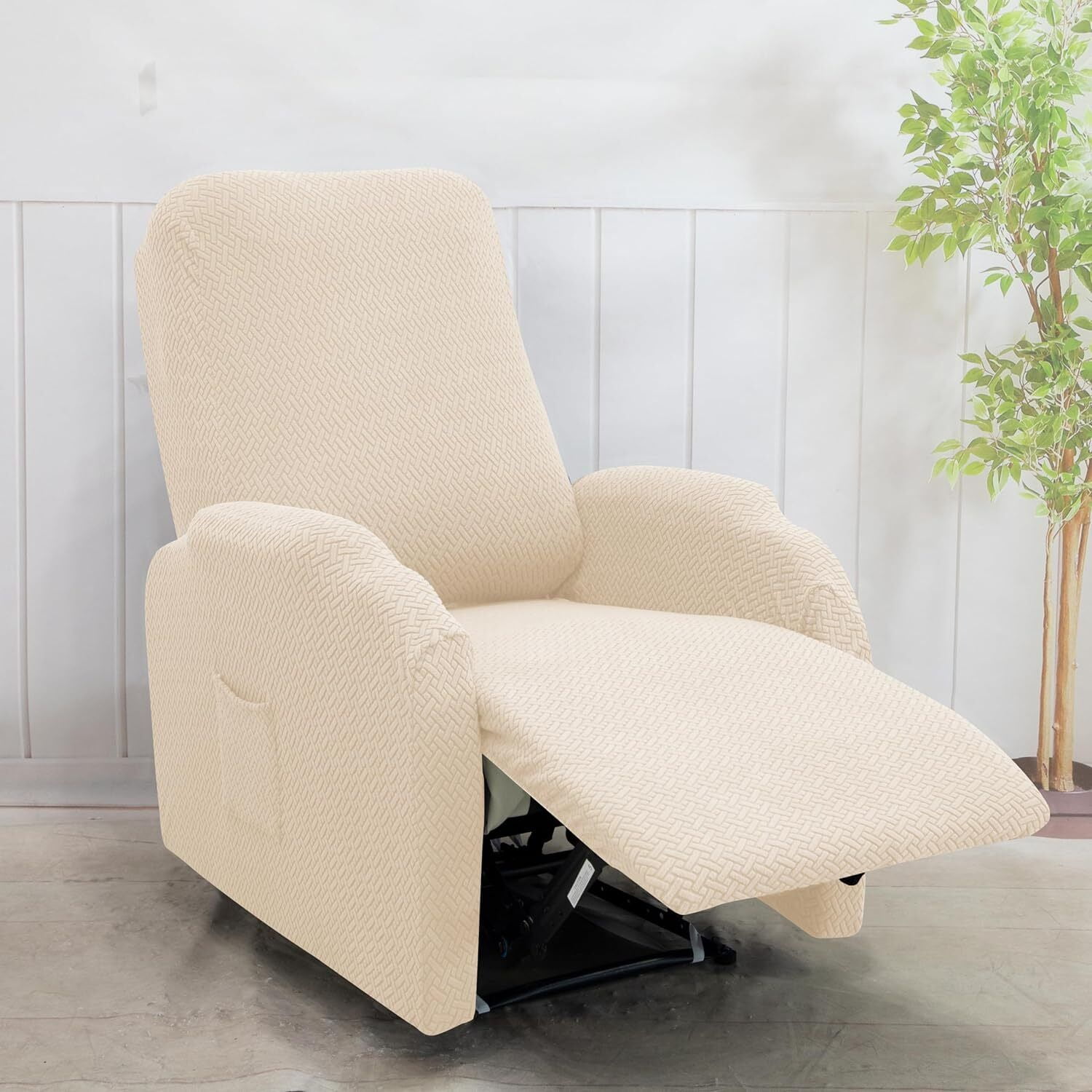 TOPCHANCES Jacquard Pattern Recliner Slipcover, 4-Pieces Stretch ...