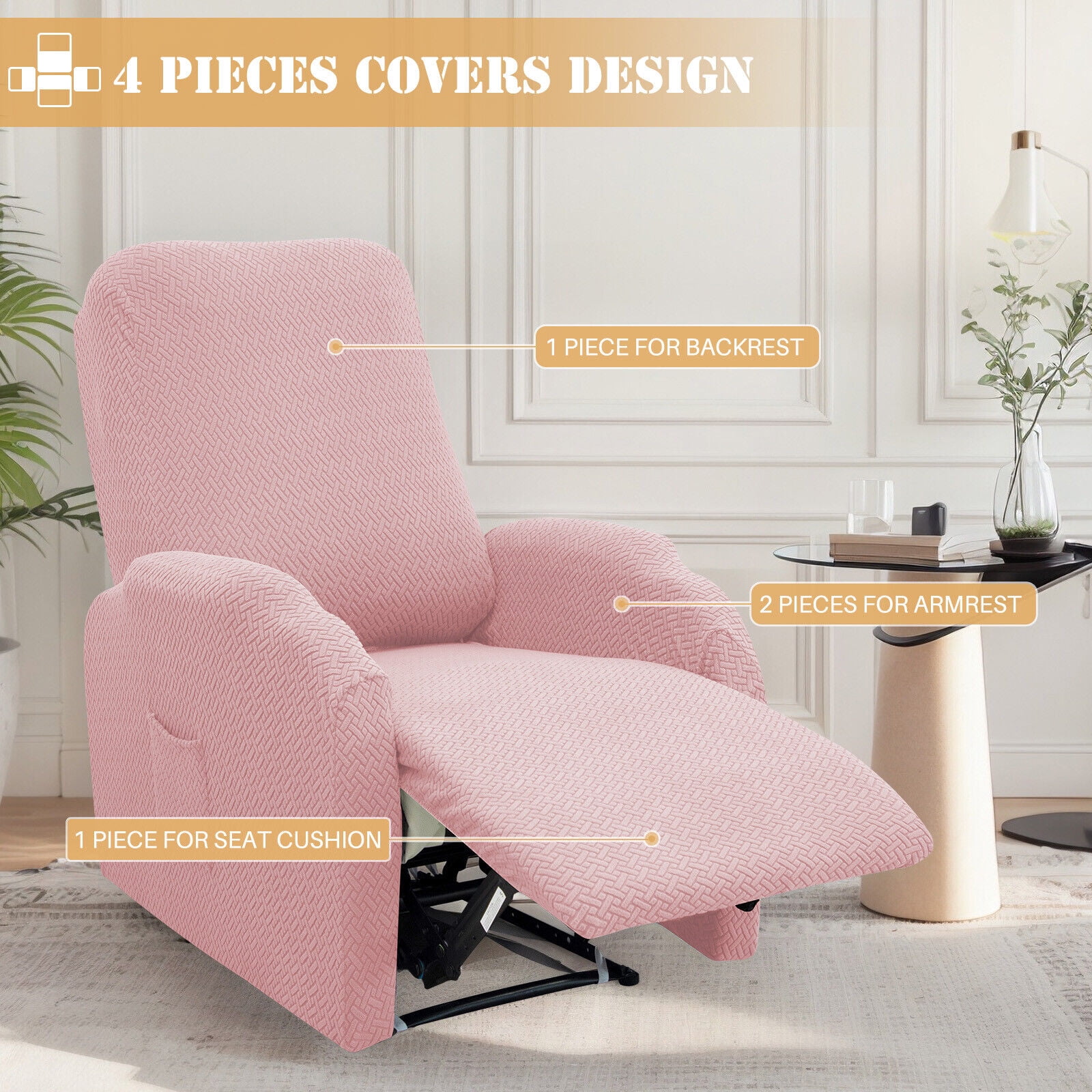TOPCHANCES Jacquard Pattern Recliner Slipcover, 4-Pieces Stretch ...