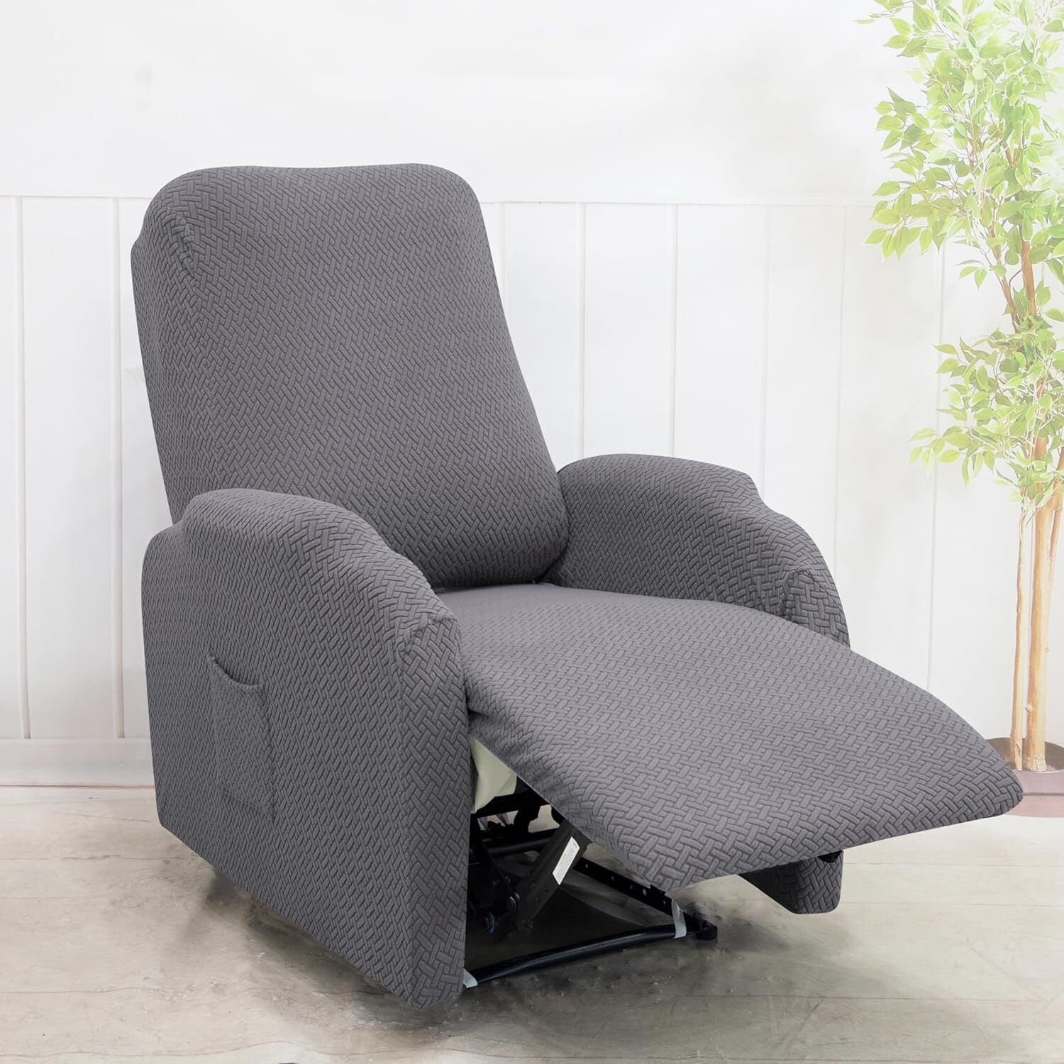 TOPCHANCES Jacquard Pattern Recliner Slipcover, 4-Pieces Stretch Armchair Cover for Small ...