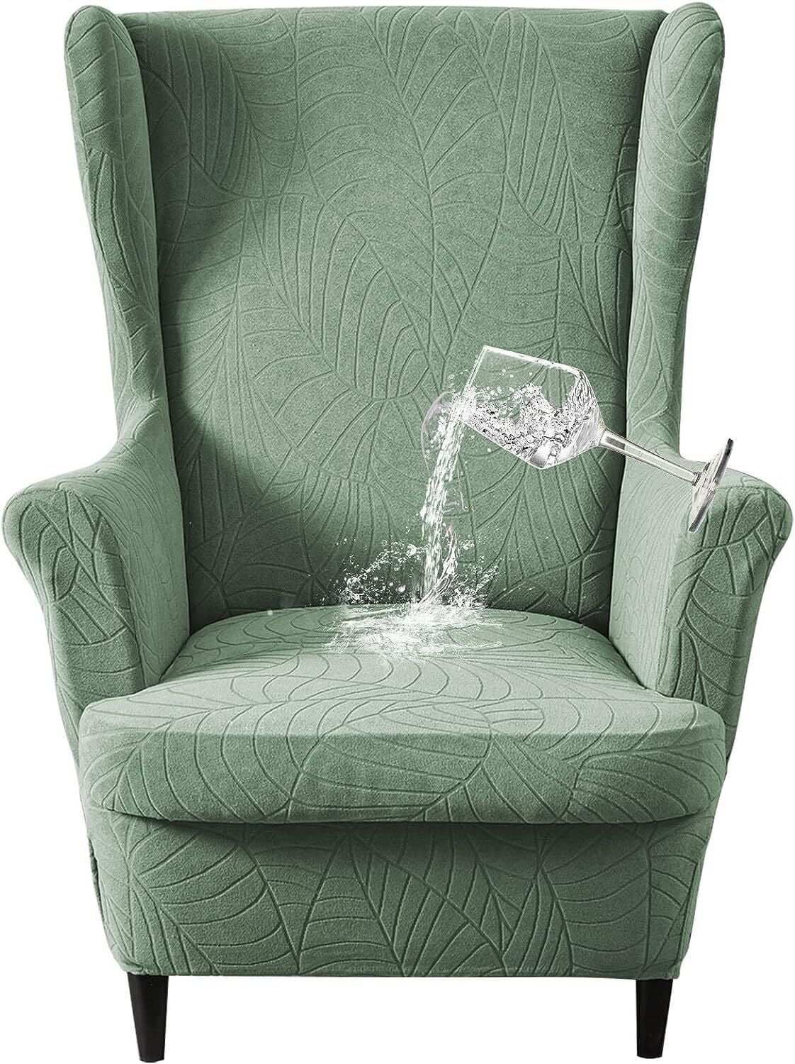 TOPCHANCES 2-Piece Wingback Chair Slipcovers, Stretch Spandex ...