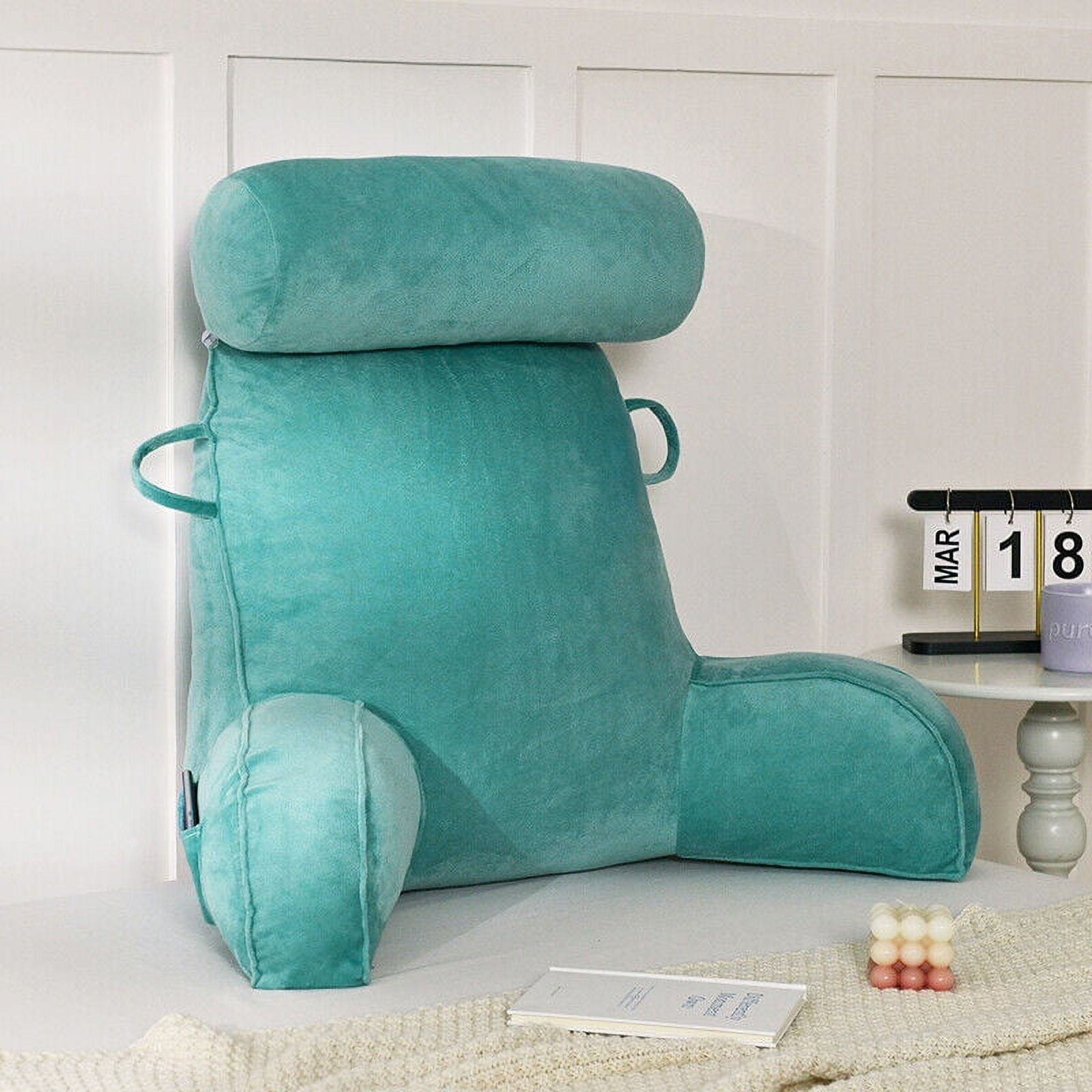 Topchances Large Reading Pillow, Backrest Cushion with Detachable Neck Roll, XL Support Arms ...