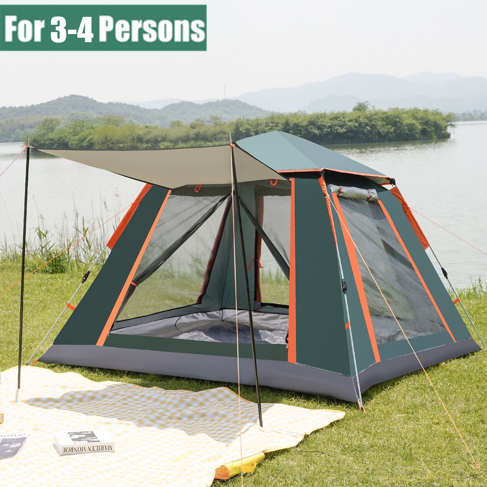 TOPCHANCES Outdoor Camping Tent for 3-4 Person, Automatic Pop-Up Tent ...