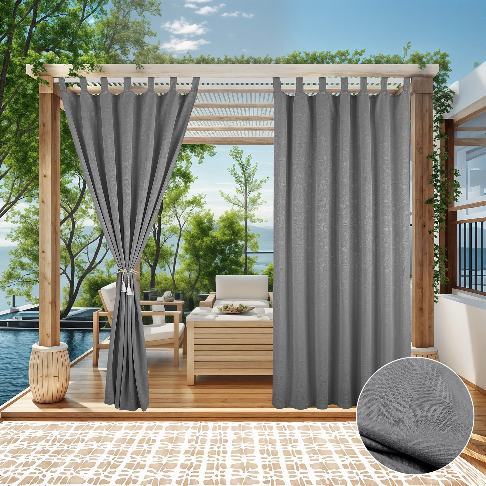 TOPCHANCES Outdoor Curtains for Patio, Waterproof Detachable Sticky Tab ...