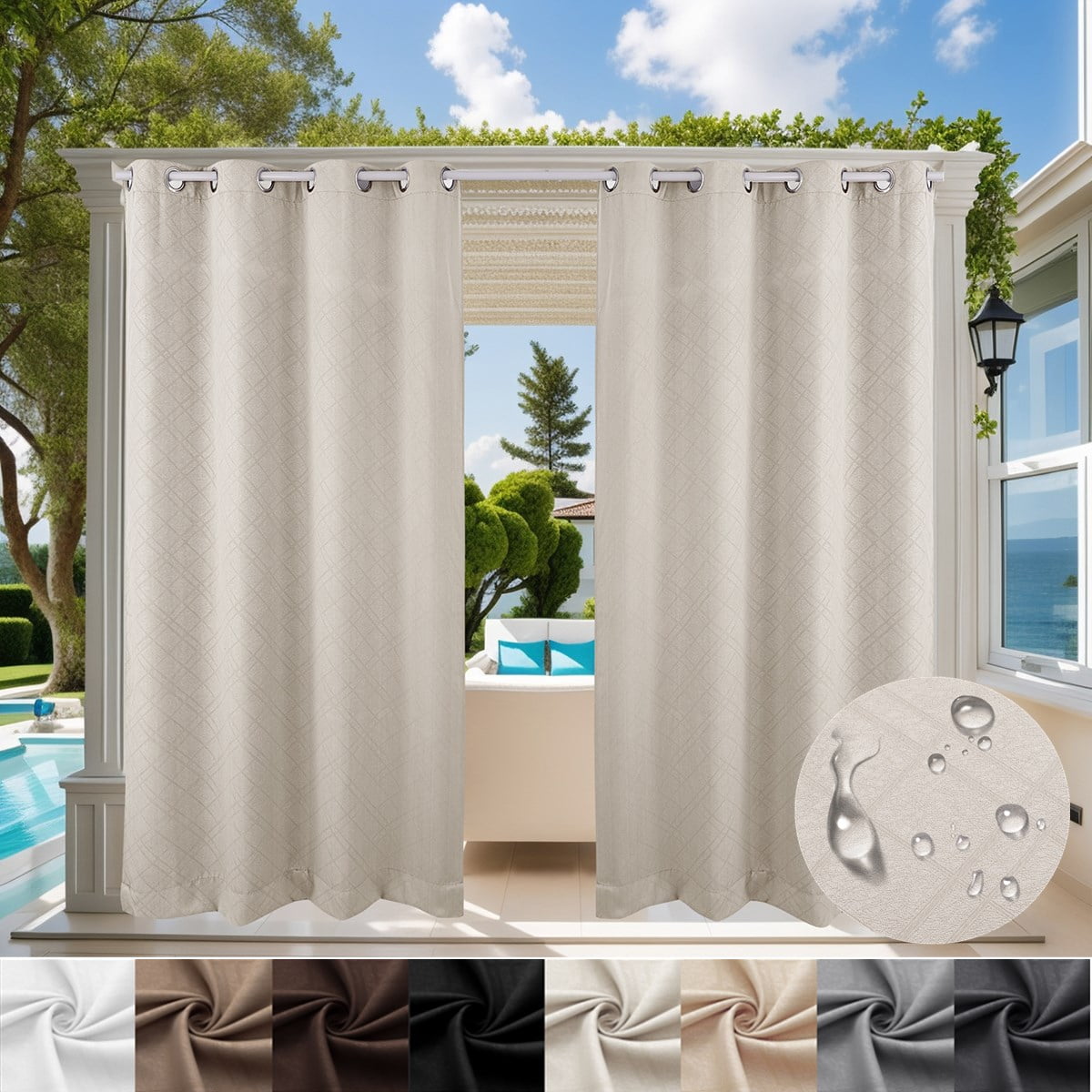 Topchances Waterproof Creamy Beige Grommet Drape Outdoor Curtain, 52" x ...