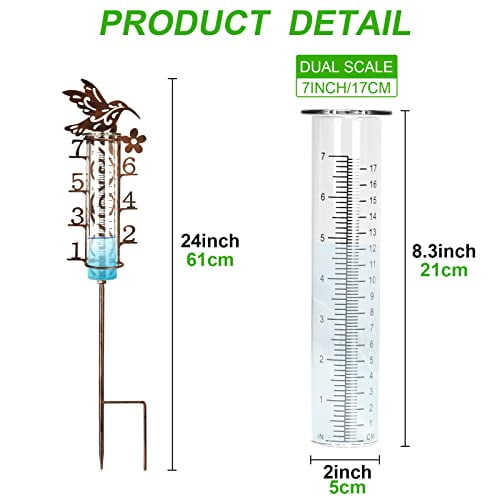TOPCHANCES Outdoor Rain Gauge, 7" Capacity Upgrade Glass Rain Gauge ...
