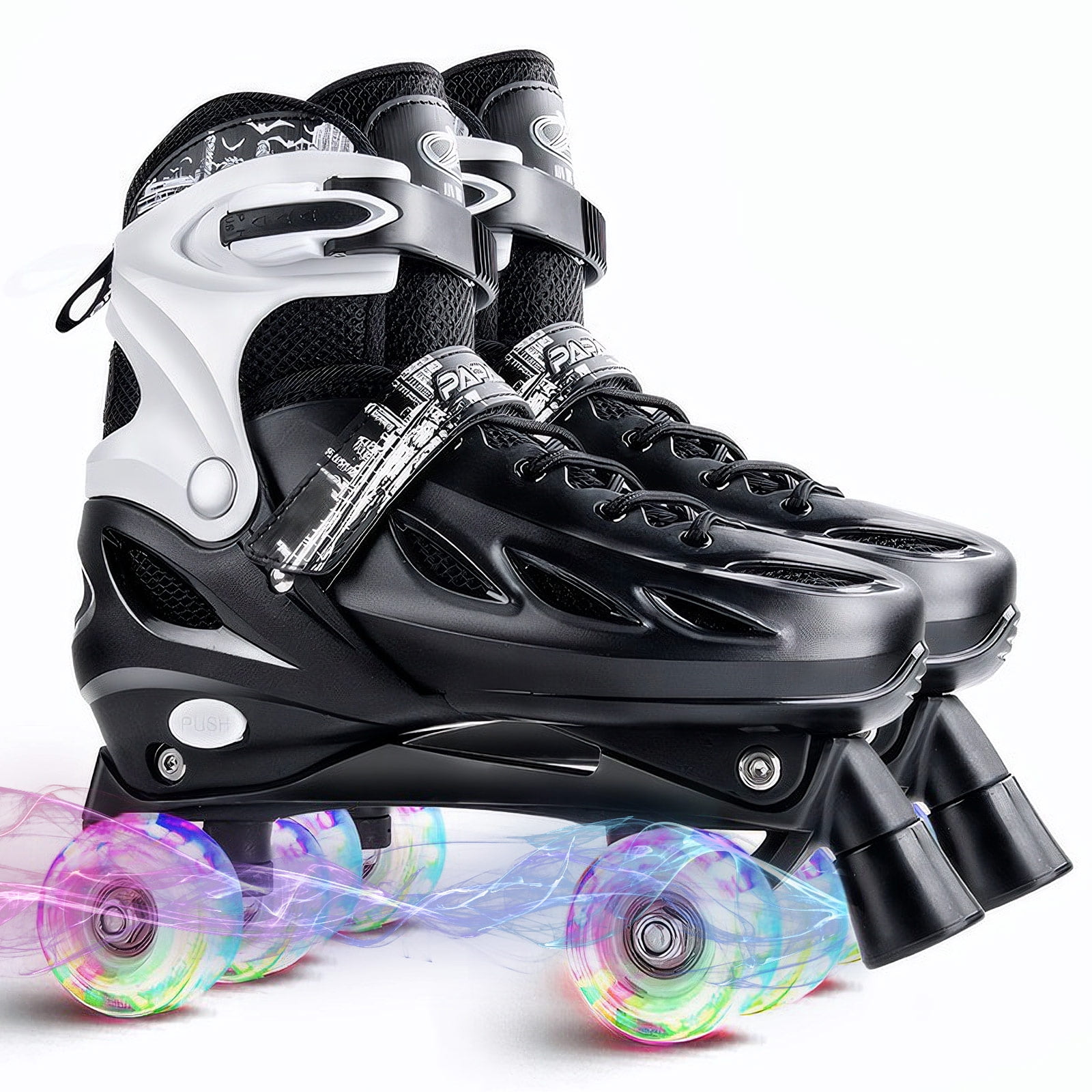 Topchances Adjustable Unisex Light Up Wheels Roller Skates, Black ...