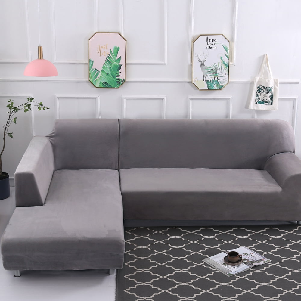 TOPCHANCES Stretch Plush L Shape Sectional Couch Covers, Thick Velvet ...