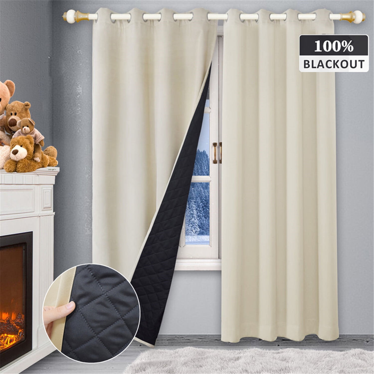 TOPCHANCES Thermal Curtains for Winter, 100% Blackout Curtain with ...