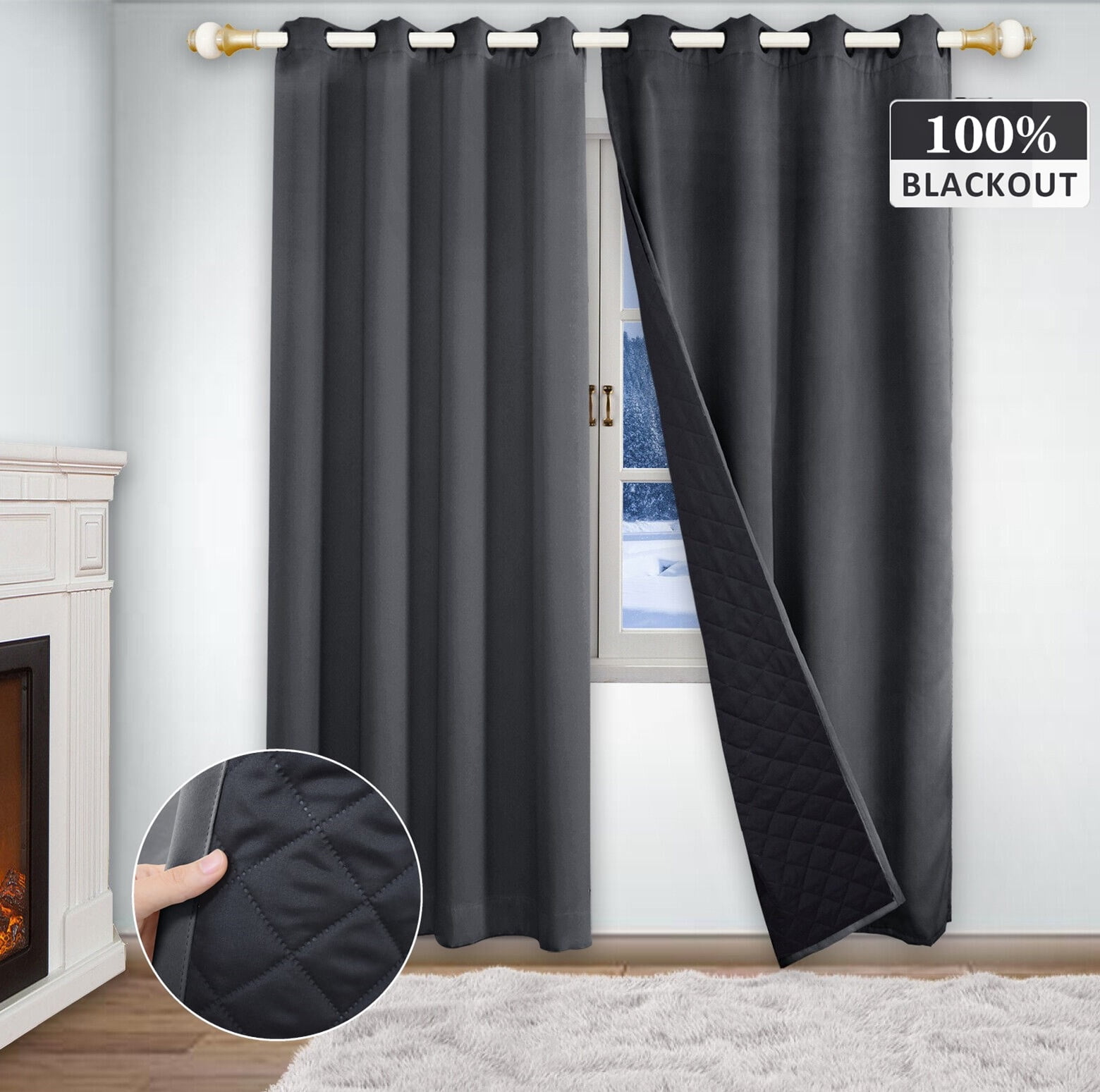TOPCHANCES Thermal Curtains for Winter, 100% Blackout Curtain with ...