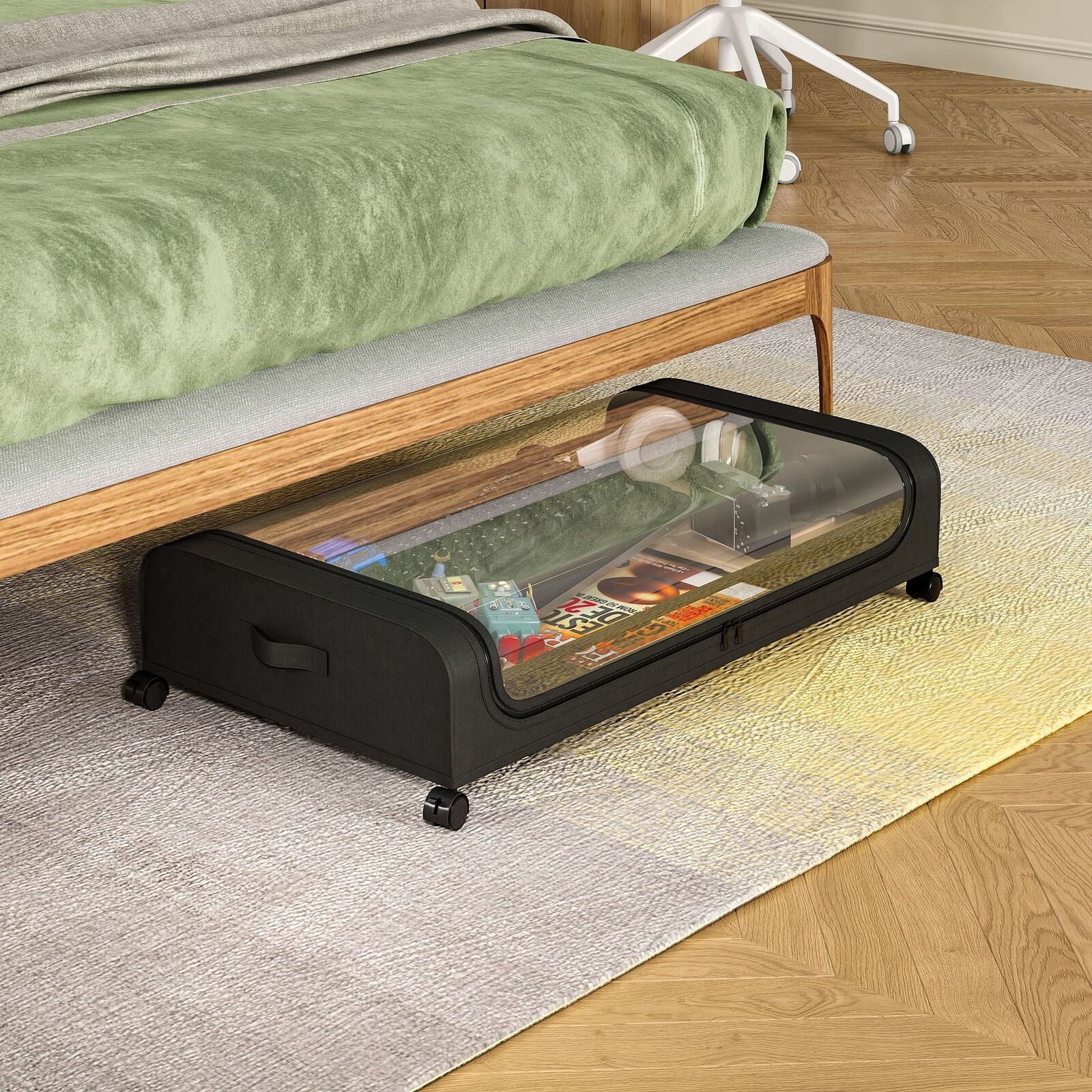TOPCHANCES Under Bed Storage with Wheels Metal Underbed Storage ...