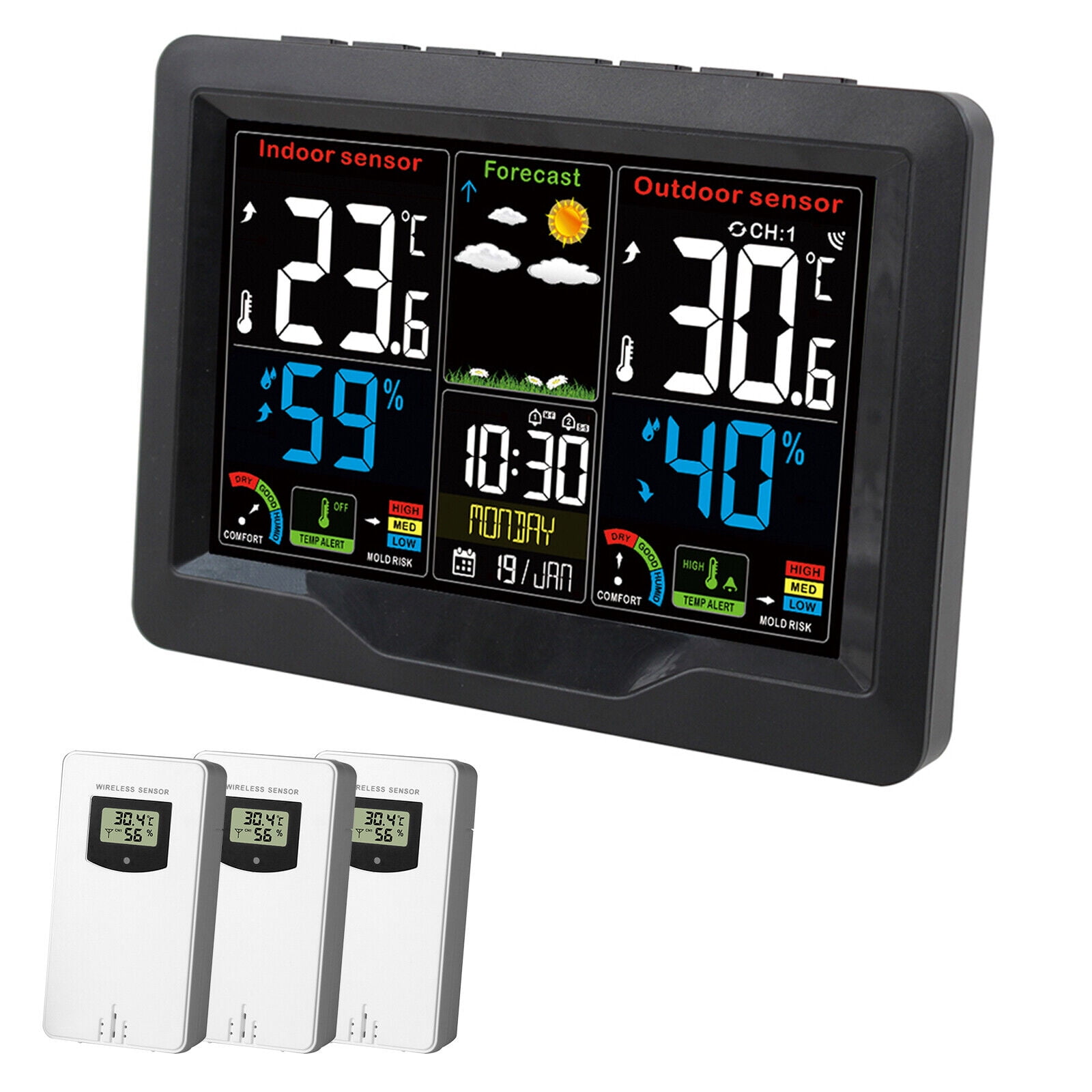 TOPCHANCES Weather Station Clock Indoor Outdoor Wireless Digital ...