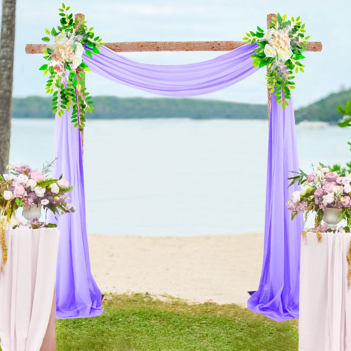 TOPCHANCES Wedding Backdrop Curtains with Artificial Flowers, Chiffon ...