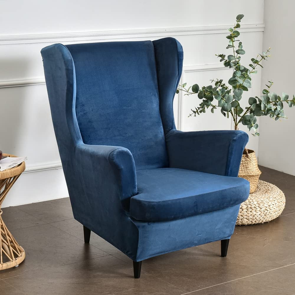 TOPCHANCES Velvet Wingback Chair Covers, 2-Piece Separate Cushion ...