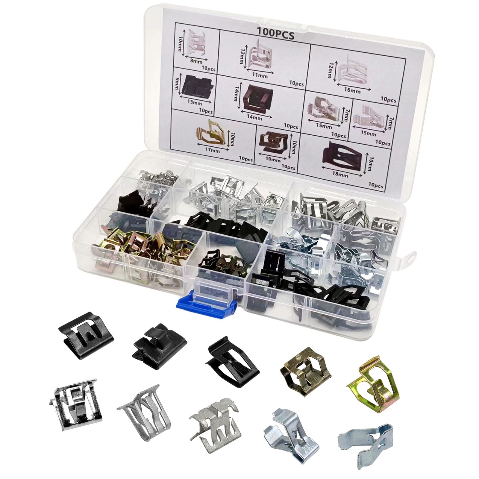 TOPCNOEM 100Pcs 10 Sizes Auto Car U-Clip Metal Trim Panel Spring Clip ...