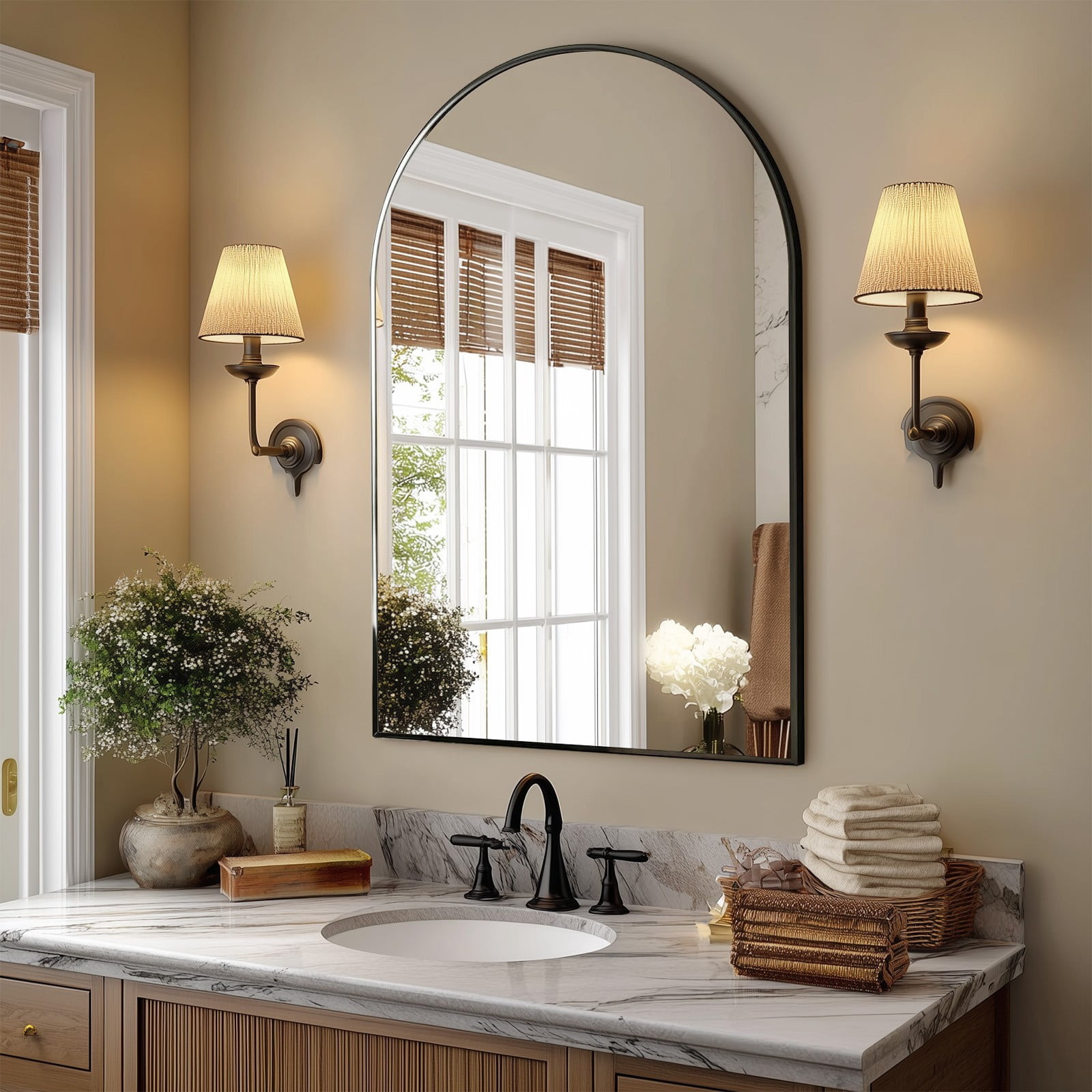 TOPCOMFY 26 Inch Arched Wall Mirror HD Reflection with Aluminum Alloy ...