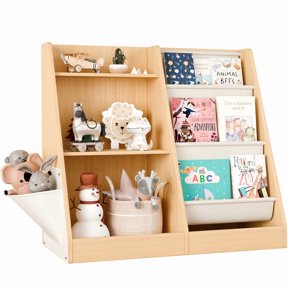 Loyalheartdy 6 Layer Kids Bookshelf Canvas + Pine Foldable Book Shelf ...