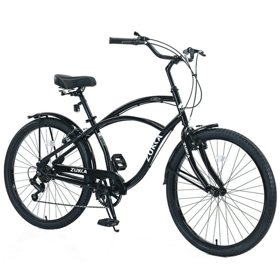 TOPCOMFY Men's 26 Inch Beach Cruiser Bicycle 7 Speed Steel Frame ...