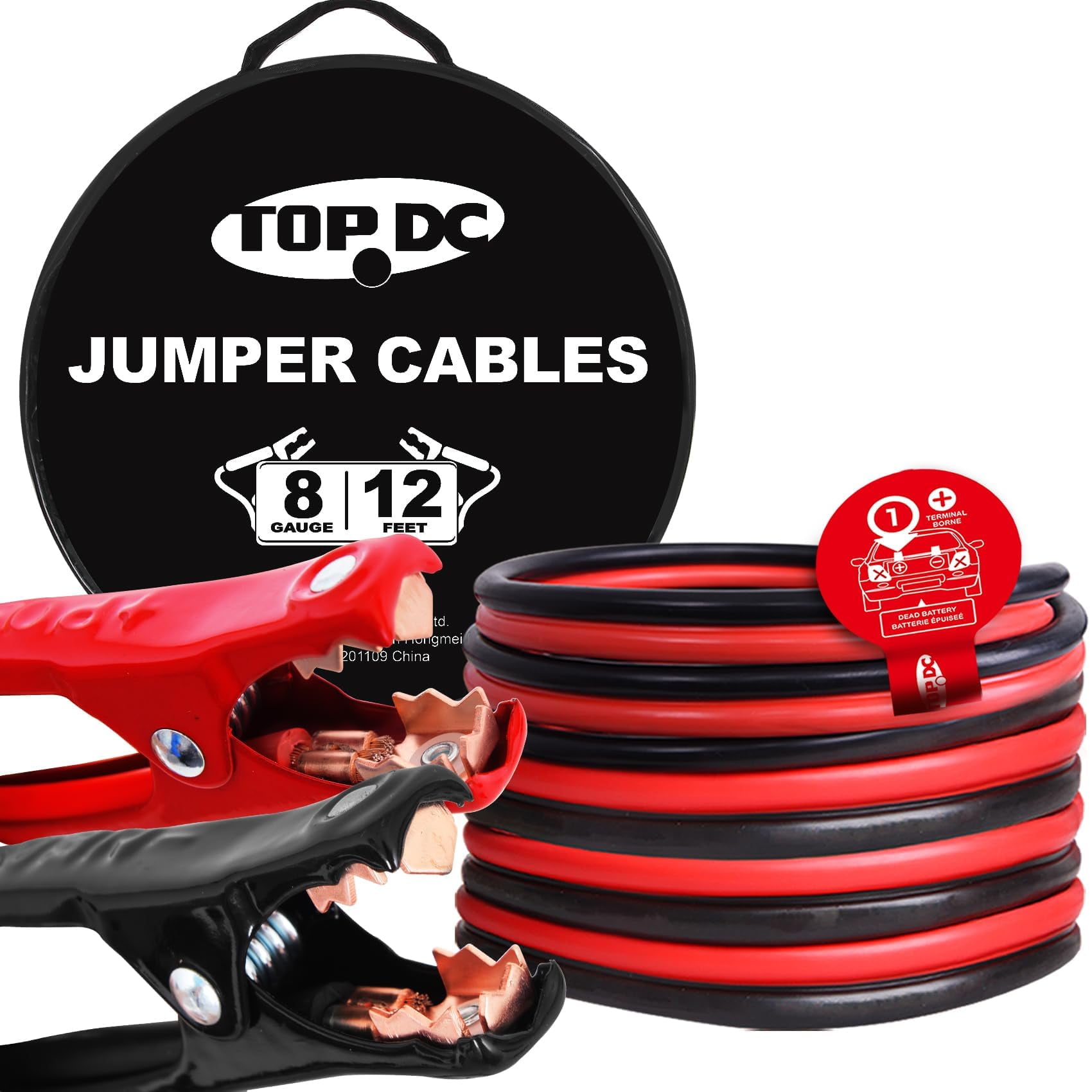 TOPDC 8 Gauge 12 Feet Jumper Cables for Car Battery, Heavy Duty ...