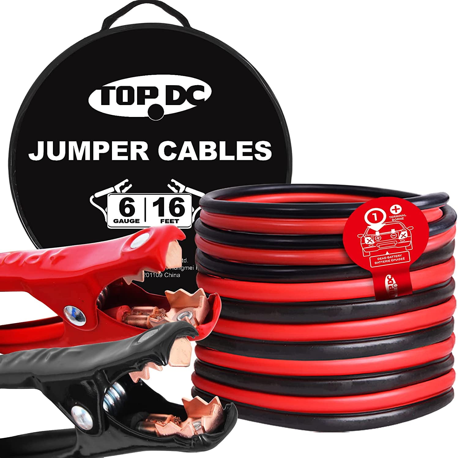 TOPDC 16Ft Long Jump Wire, 6 Gauge Heavy Duty Jumper Cables for Car ...