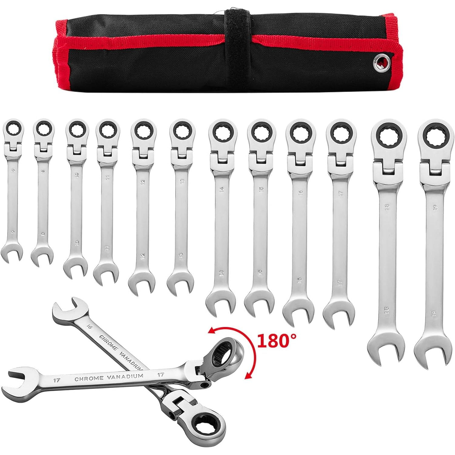 TOPDEEP Ratcheting Combination Wrench Set, 12 Piece 8-19mm Metric Flex ...