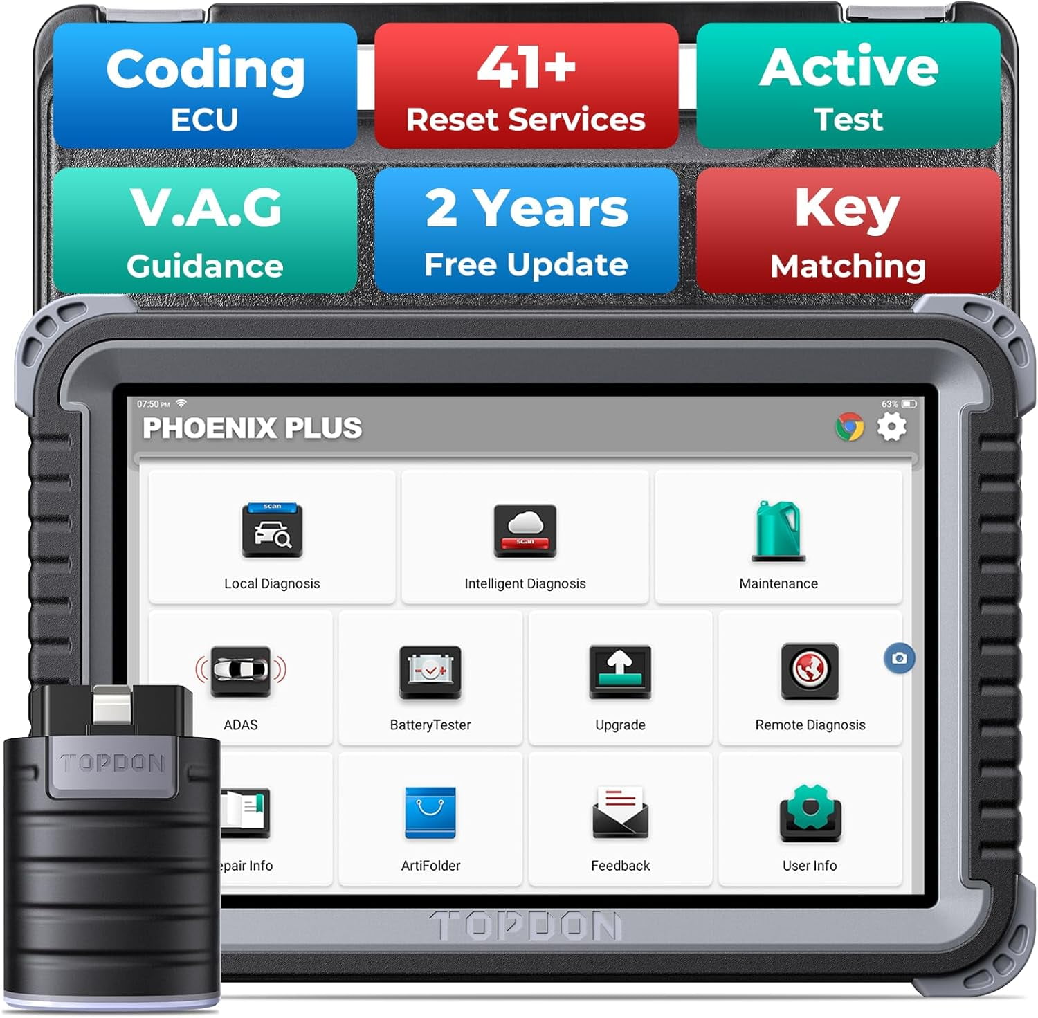 TOPDON Phoenix Plus OBD2 Scanner, Car Diagnostic Tool, ECU Coding, Key Programming, 35 Services ...