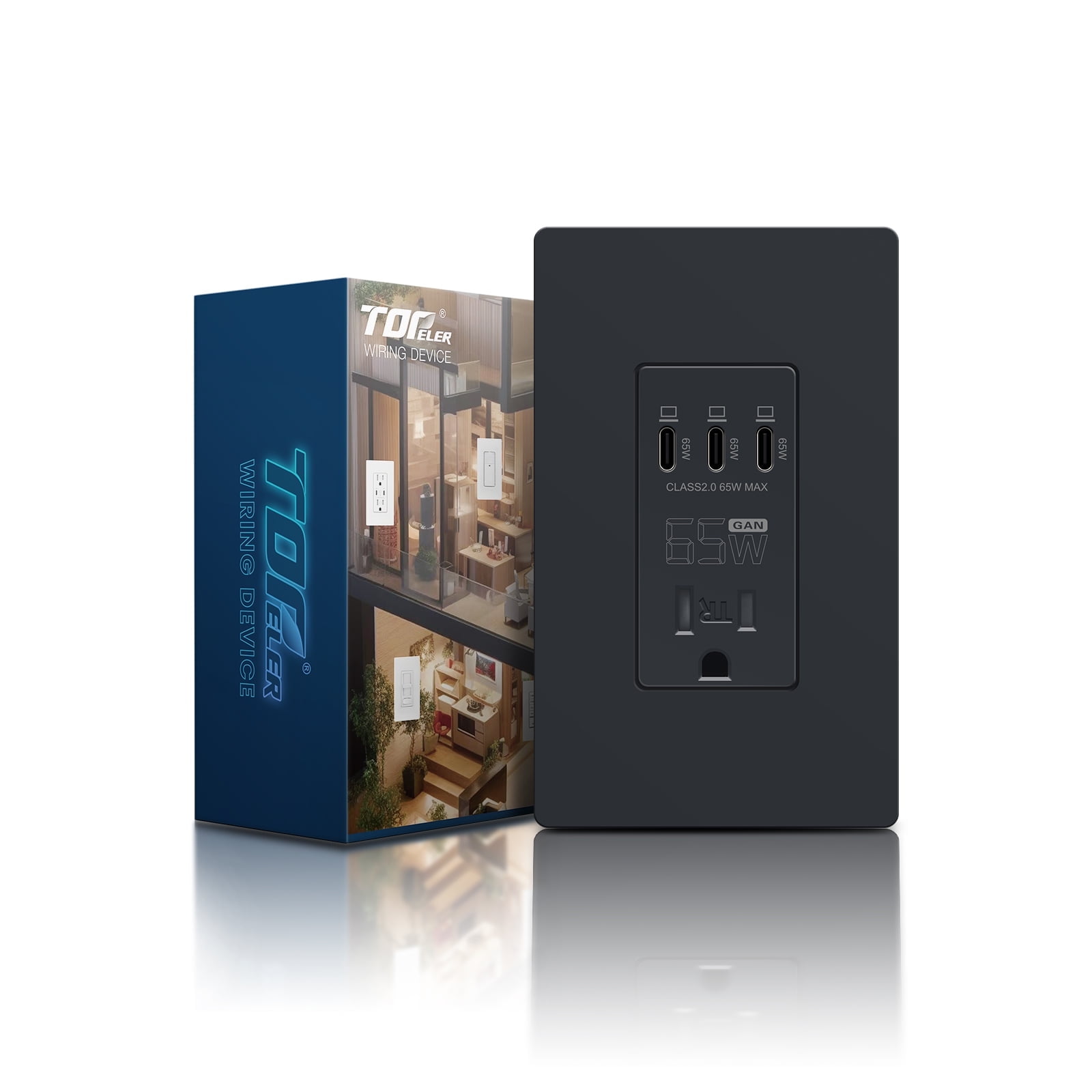 TOPELER PD USB Wall Outlet, 65w GaN High-Speed 3 Type-C Ports Charger ...