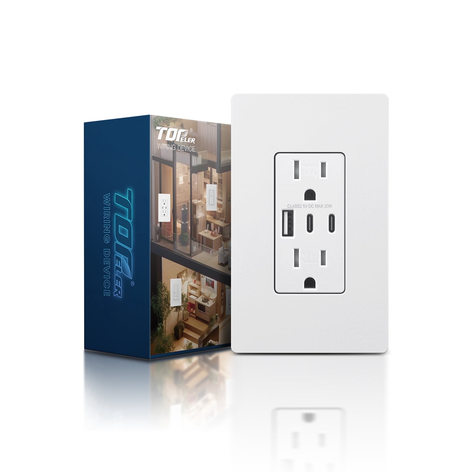 TOPELER 3-Port USB C Outlet, 30W Charger Receptacle with Tamper ...