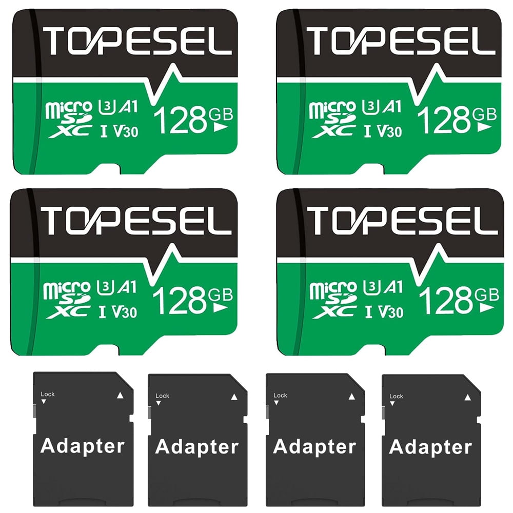 TOPESEL 128GB Micro SD Card Pack of 4, V30 A1 U3 Class 10, Drone & Game ...