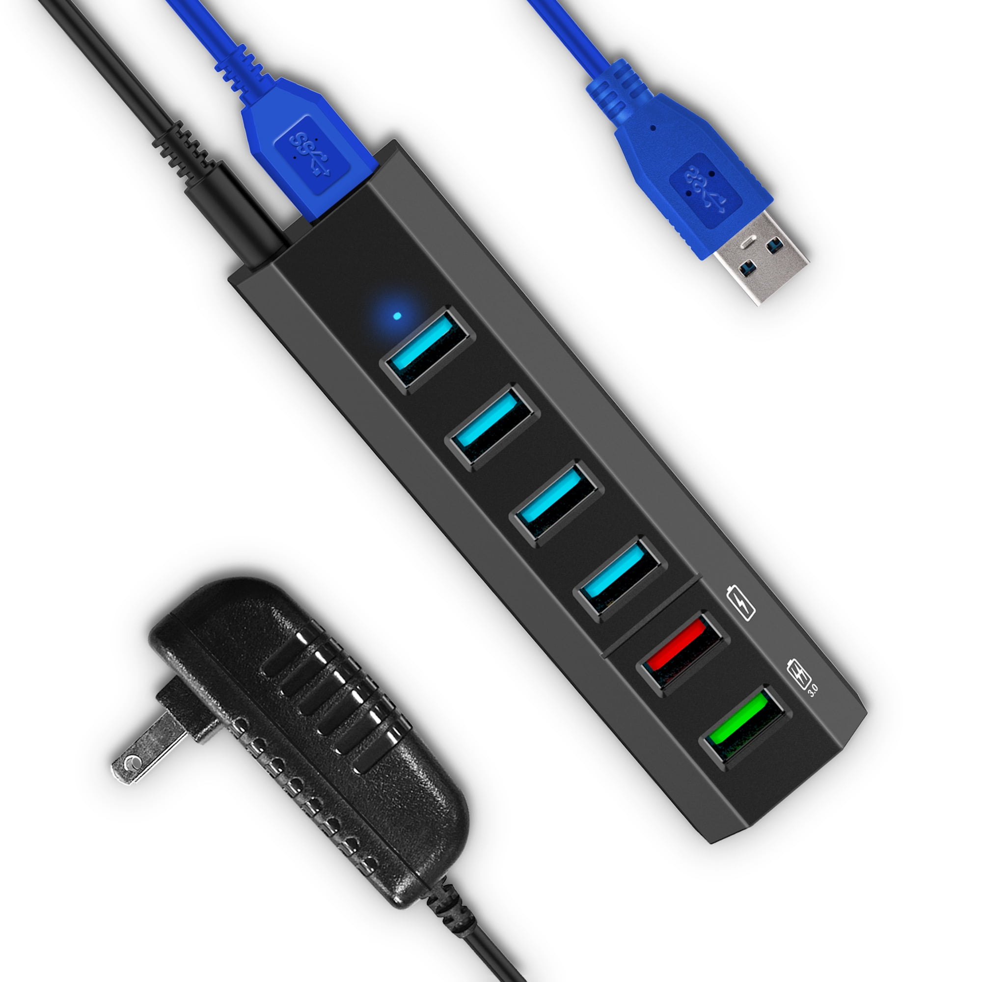 TOPESLE 6 Port USB Hub 3.0 with Power Adapter USB Splitter for Computer ...