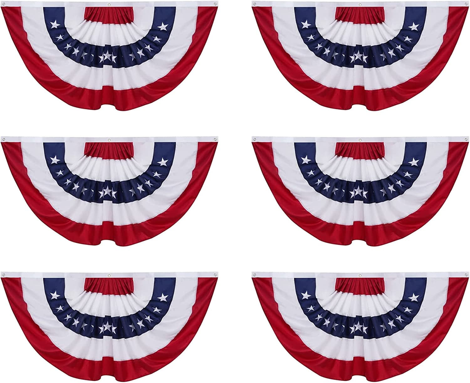 TOPFLAGS American Flag Bunting Outdoor 3x6 Ft 6 Packs US Pleated Fan ...