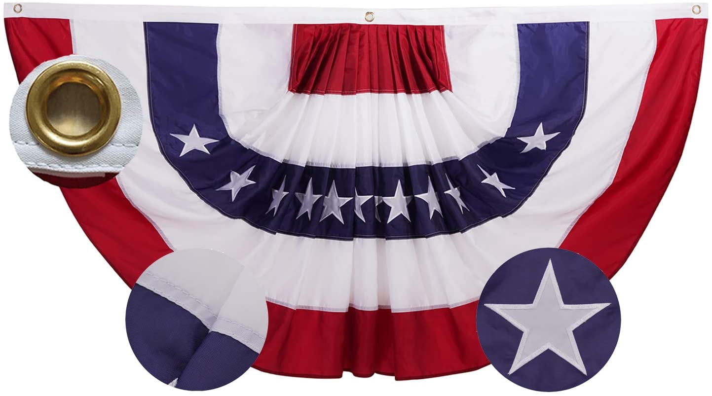 TOPFLAGS USA Pleated Fan Bunting Flag - 2x4ft Oxford Nylon America Half ...