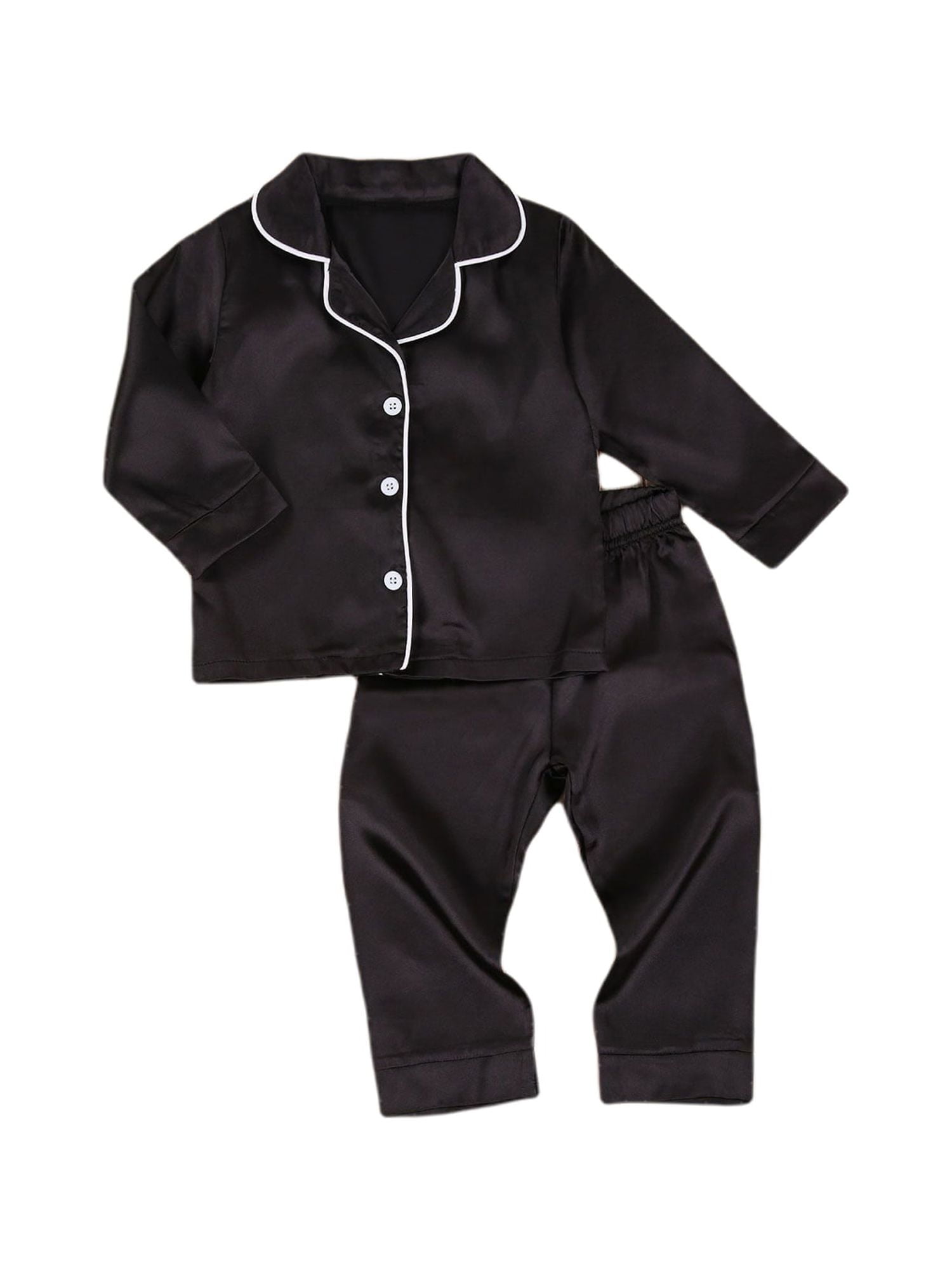 TOPGOD 2-Piece Toddler Boy Silk Pajamas Set Solid Short/Long Sleeve ...