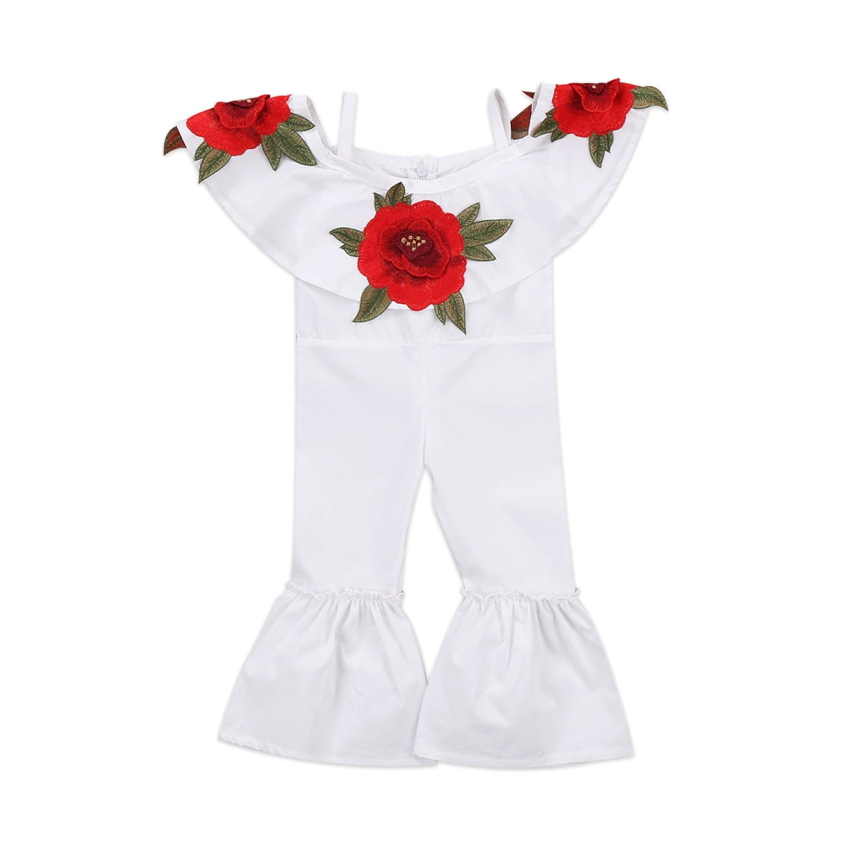 TOPGOD Baby Girls Off Shoulder 3D Rose Romper Halter Jumpsuit Bell-Bottomed Pants Summer Cotton ...