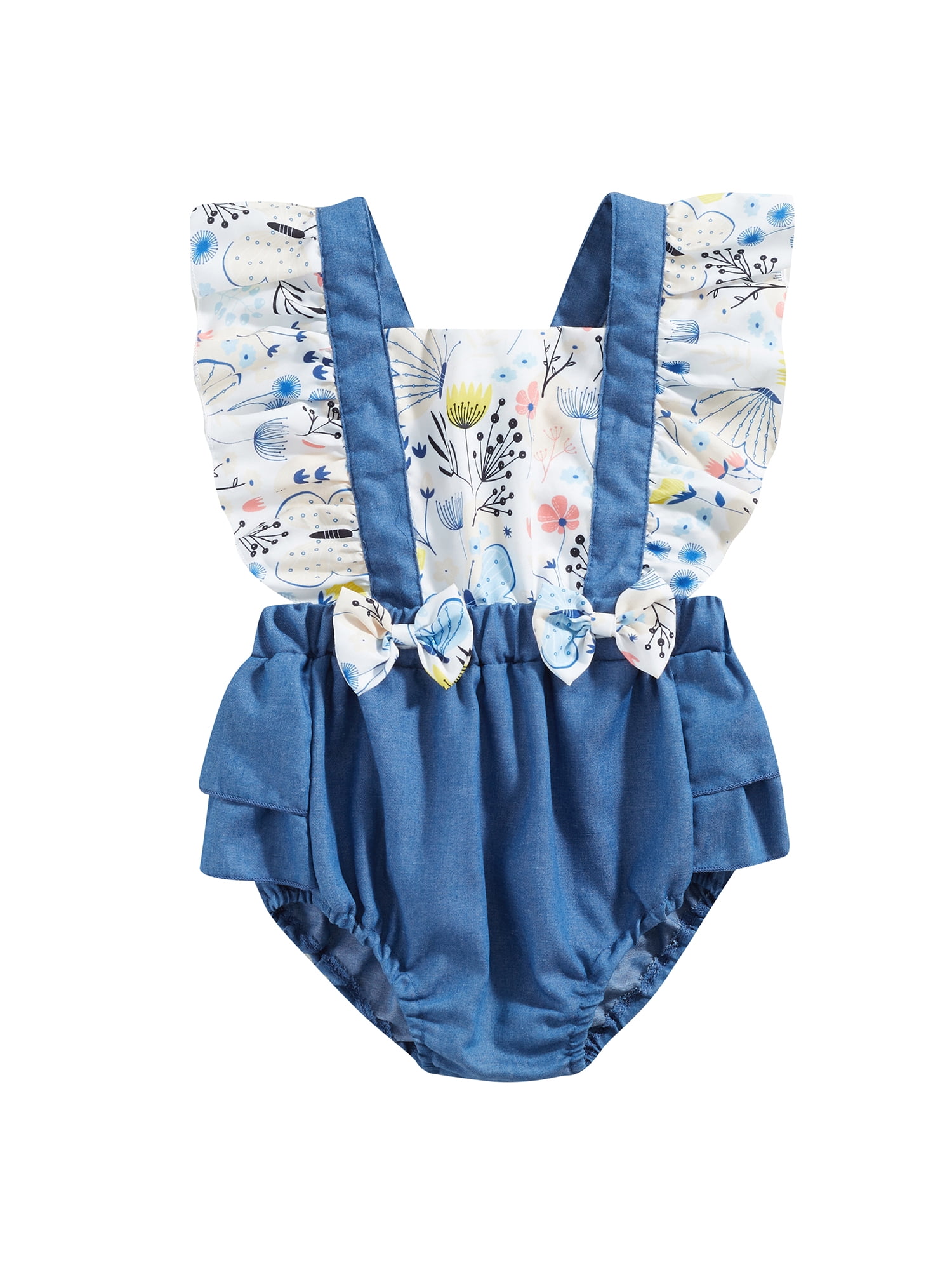 TOPGOD Kid Girl Romper, Summer Fly Sleeve Square Neck Floral Print ...