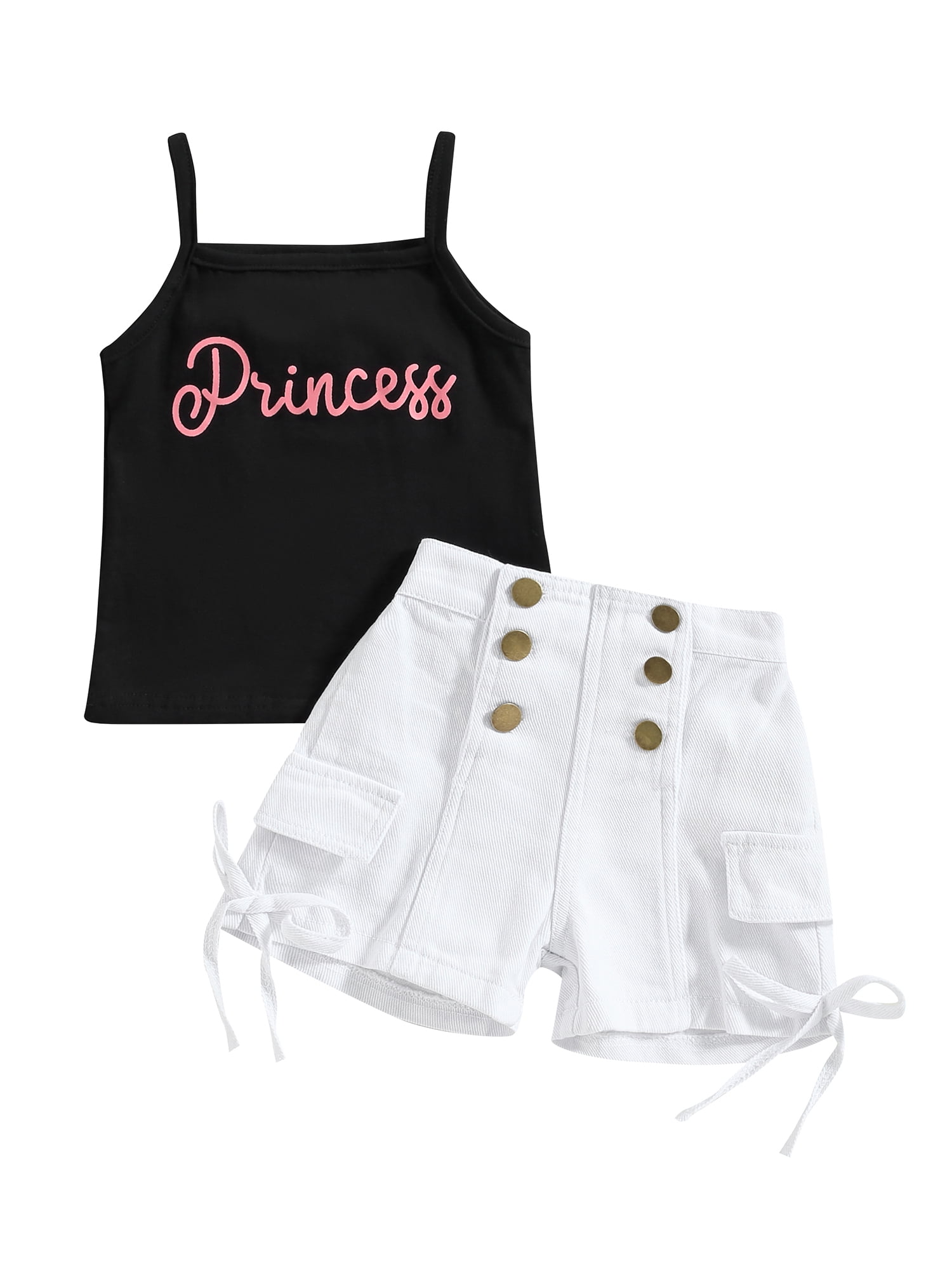 TOPGOD Kids Girls Summer 2Pcs Set Clothes Sling Tank Tops and Elastic ...